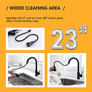 Hiqufet Black Kitchen Faucet with Pull Down Sprayer, Kitchen Sink Faucet with Pull Out Sprayer Fingerprint Resistant Single Hole Single Handle Stainless Steel Rv Kitchen Faucets Matte Black