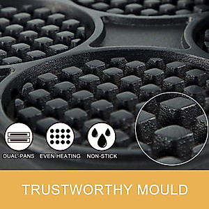 VBENLEM Commercial Round Waffle Maker 4pcs Nonstick Electric Waffle Maker Machine Stainless Steel 110V Temperature and Time Control Heart Belgian Waffle Maker Suitable for Restaurant Snack Bar Family