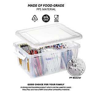 loobuu Plastic Storage Bins with Lids - 1 Pack Art Craft Supply Organizer Box with Brush Pot for Kids, 17 QT Stackable Clear Pen Container for Toy/Sewing/Comestic/Tool/Playdoh(15.93" x11.72"x7.19")