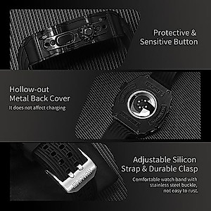 Luxury Case for Apple Watch Band 49mm, Rugged Bumper Metal Cover + Built-in Glass +Silicon Strap for Men's Heavy Duty iWatch Series Ultra 2 49mm Protective Case (49mm, Black)