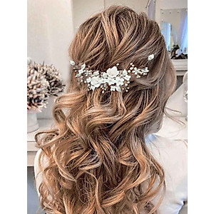 Casdre Flower Bride Wedding Hair Vine Pearl Bridal Headpiece Leaf Hair Accessories Hair Piece for Women and Girls (A Silver)