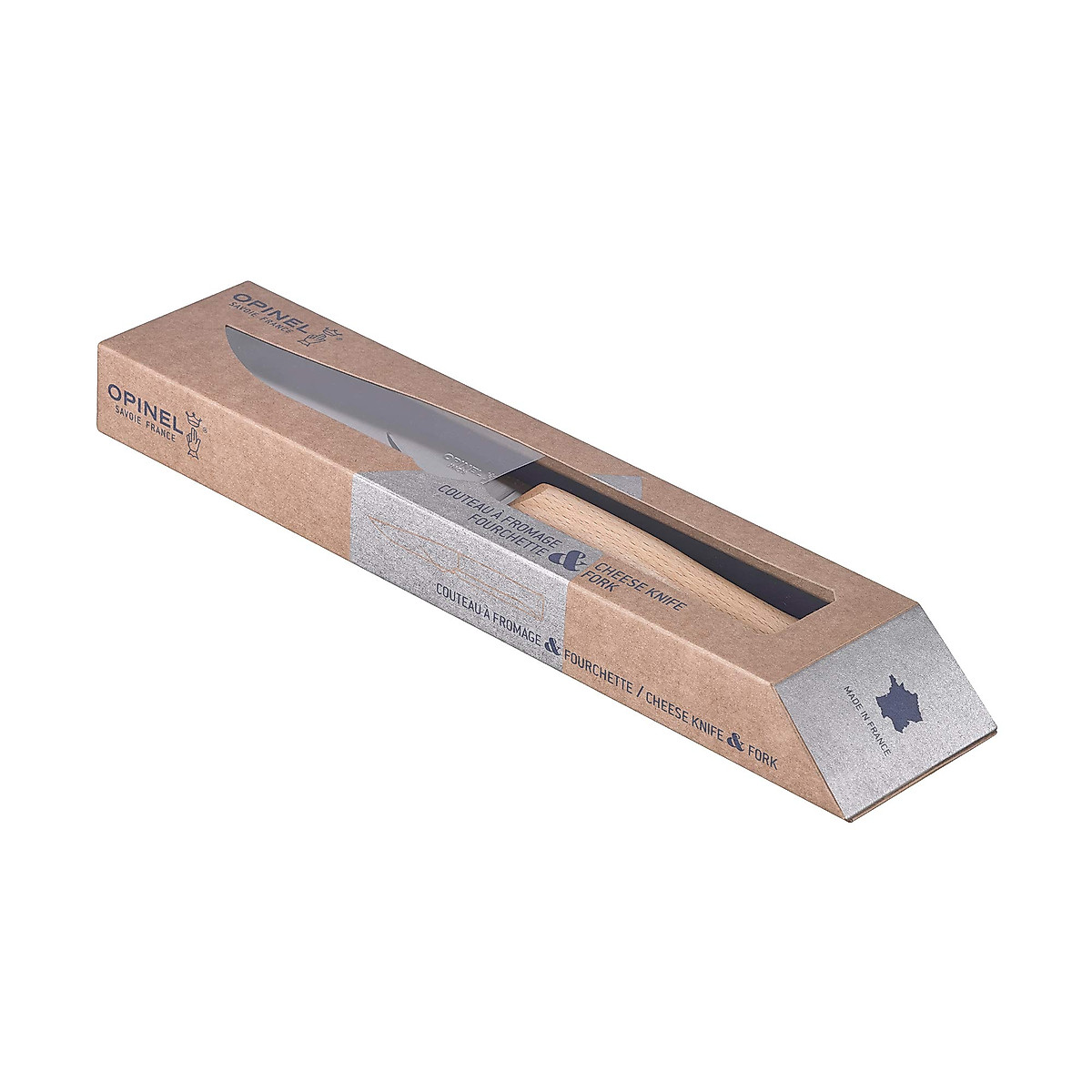 Opinel Cheese Knife and Fork Set, Dinner Parties, Fine Dining Platters, Picnics, and Everyday Use, Sustainably Harvested Beech Wood Handles, Made in France, One Size, (001834)