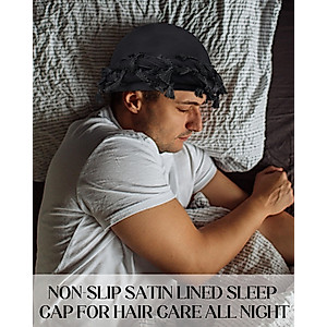 YI HENG MEI Satin Lined Halo Turban for Men Women Vintage Head Wraps Beanies Sleep Cap Black Turban Durag for Locs Dreadlocks Hair Loss, 1PCS