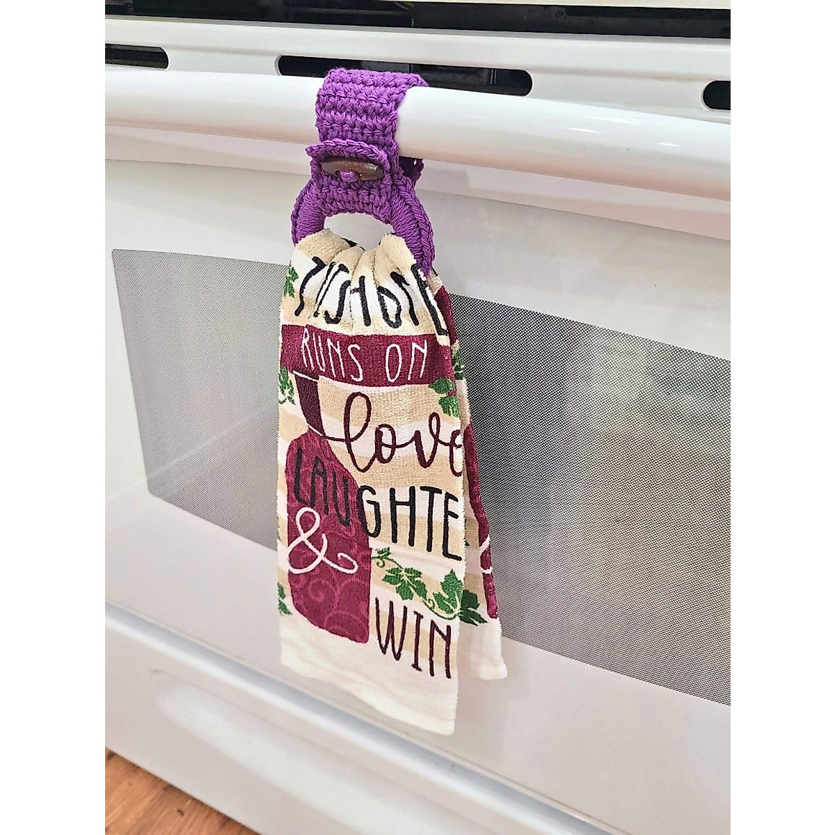 Hanging Kitchen towels ring - Towel holder for kitchen towels with hanging loop - Kitchen towel hanger unique House Warming Gift (Purple)