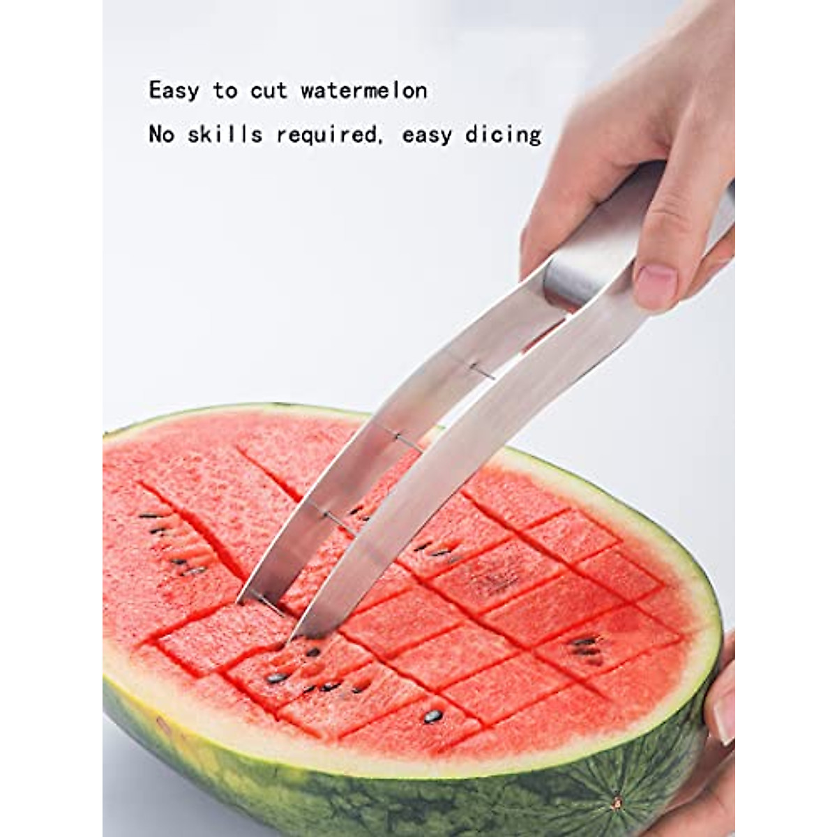 TBESTOACC Watermelon Slicer, 304 Stainless Steel Watermelon Cutter, Quickly Safe Fruit Cutter, Slicer Carving Tools for Kitchen (silver)
