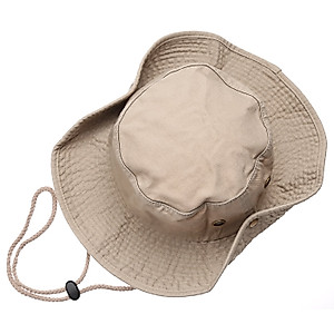 Summer Outdoor Boonie Hunting Fishing Safari Bucket Sun Hat with adjustable strap(Khaki,LXL)