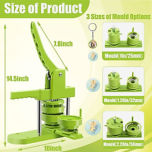 Button Maker Machine Multiple Sizes 1+1.25+2.25 inch, DIY Button Badge Maker Button Press Machine with 300Pcs Button Maker Supplies & Cutter & Keychains & Magic Book for Kids Button Maker Machine Gift