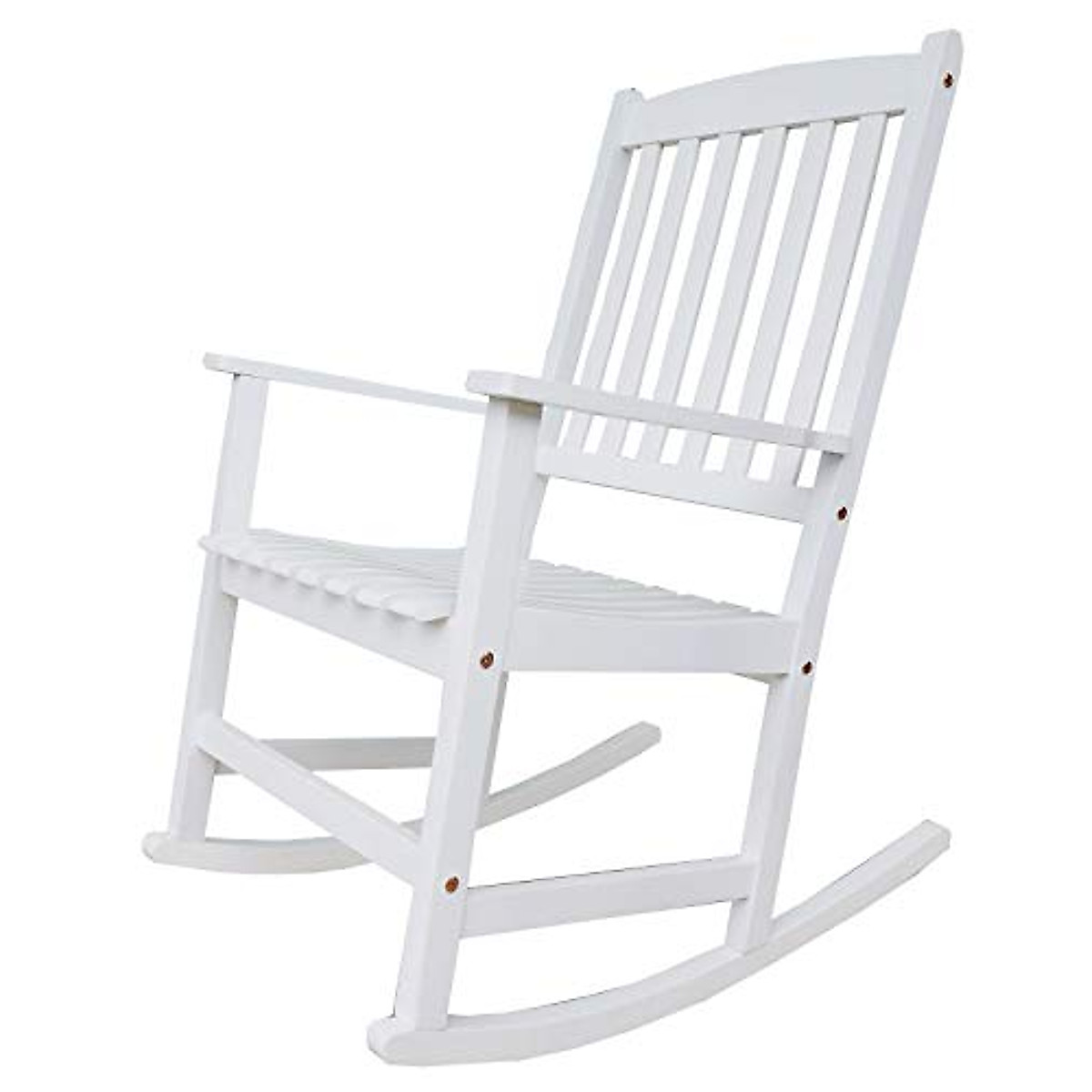 BTEXPERT Indoor Outdoor Slatted Wooden Front Rocking Chair Garden Deck Porch Rocker, Furniture, White, Set of 2