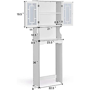 MEDIMALL Over The Toilet Storage Cabinet, Bathroom Space Saver w/ 2 Doors, Inner Adjustable Shelf & Open Storage Space, Anti-Tip Design, Organizer Over Toilet for Most Standard Toilets (White)