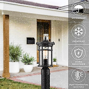 Casia Outdoor Post Light, Outdoor Pillar Light, Exterior Post Sconce, Outdoor Pillar Lamp, Outdoor Post Lantern Fixture for Garden, Deck, Porch, Patio, Yard, Balcony and entryway (Black, 15.72" H)
