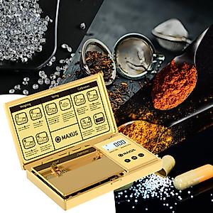 Digital Gram Scale with 200g x 0.01g Capacity, Stylish Gold Plated Cover and Platform for Accurate and Precise Weighing of Jewelry, Grains, and Food in Grams and Ounces