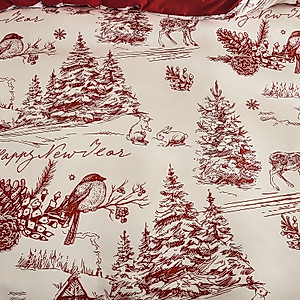 Christmas Duvet Cover Queen Size, 3PCs Red Village Christmas Bedding Set, Holiday Decor Soft Microfiber Duvet Cover and 2 Pillowcases with Zipper Closure for Kids Teens Adults (90"x90")