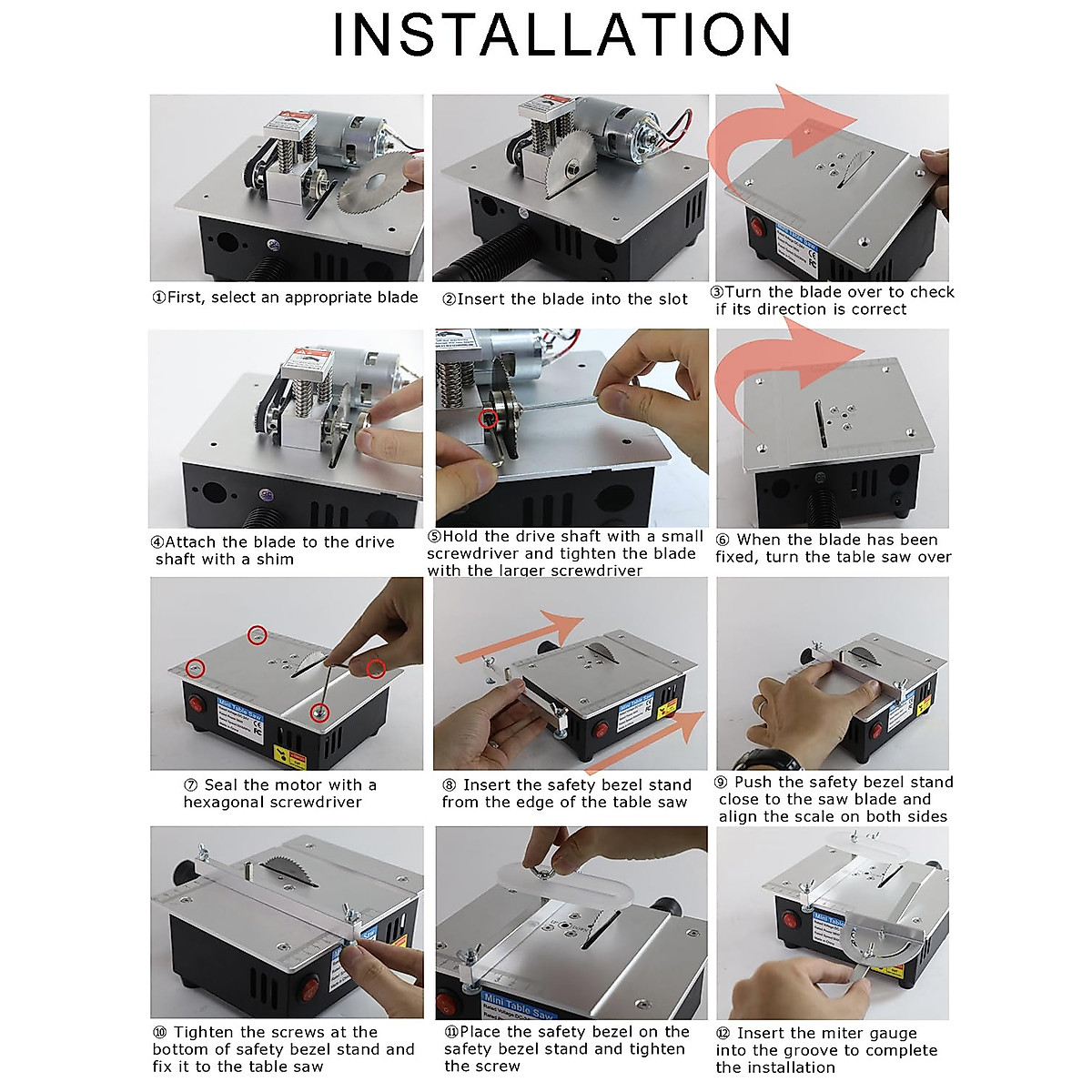 Mini Table Saw, RTOVZON 96W Mini Desktop Electric Saw Cutter 7.1"x5.5", Cut Thickness Adjustable Precision Craft Table Saw with Speed & Angle Adjust 4* Blades, Available for Wood/PCB/Acrylic/Plastic