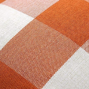 4TH Emotion Set of 2 Farmhouse Buffalo Check Plaid Throw Pillow Covers Cushion Case Polyester Linen for Fall Home Decor Orange and White, 18 x 18 Inches