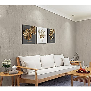 Gray and Gold boho Abstract Wall Art 3 Pieces Modern Stretched and Framed White Flower Gold Leaf Canvas Paintings for Living Room Home Office and Bedroom Bathroom Wall Decor Canvas Size: 12"x16"x3