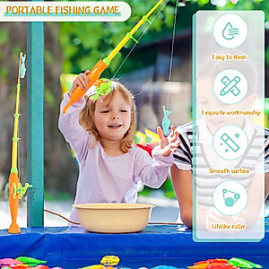 Wettarn 4 Pcs Magnetic Fishing Toy Pole Magnetic Fishing Rod Game 7.3 Inches Summer Bathtub Toys Magnet Plastic Floating Fish Fishing Pool Toy Educational Learning Toys for Girls Boys Teens