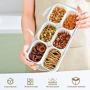 Dualshine Divided Serving Tray with Lid, Fruit Storage Containers for Fridge, Snack Box, Portable Food Storage Containers with 6 Compartments Keep Fruits, Snacks, Vegetables and Spices Fresh Longer