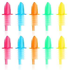WANGDEFA 10 Pcs Neon Liquor Pour Spouts Automatic Measured Bottle Pourer Tapered Pourer for Kitchen Home Bar Tools
