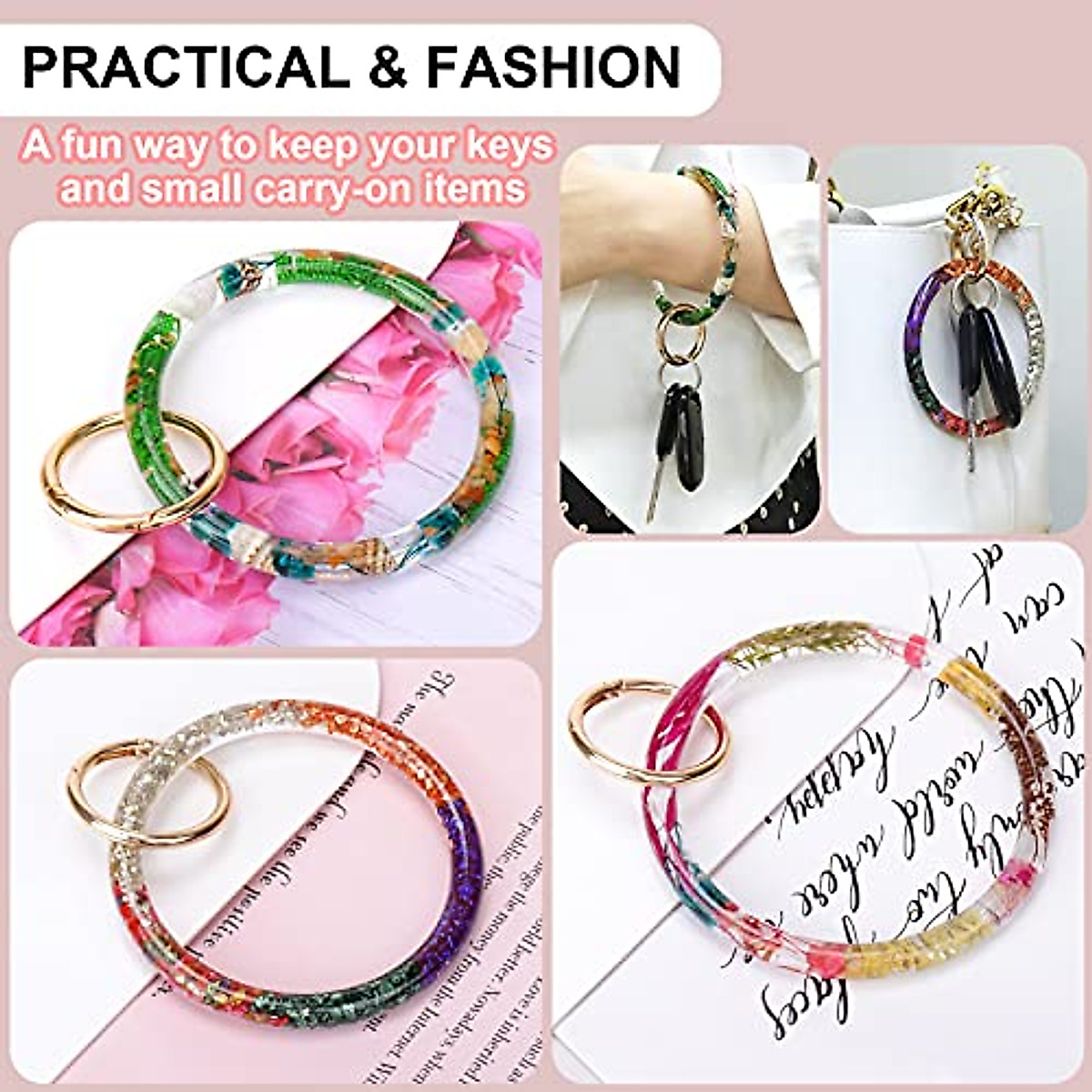 Palksky Wristlet Keychains Molds, Key Ring Bracelet Molds for Epoxy Resin Molds Casting, Silicone Mold for Car Key Chain Bracelets Wristlet Wallet with 10pcs Key Chains and 10pcs Key Rings