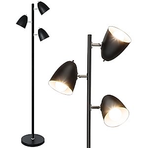 DLLT Tree Floor Lamp for Living Room, 3-Light Standing Lamp, Modern Reading Floor Lamp with Adjustable Metal Heads, Black Pole Tall Floor Light for Bedroom Office, E26 Base (LED Bulbs Included)