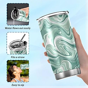 Amooorous Gray-green Fluid Stainless Steel bottle with straw with Straw Leak Resistant Flip insulated travel coffee mug for travel cute vacuum insulated tumbler with lid vasos para agua gym 20oz