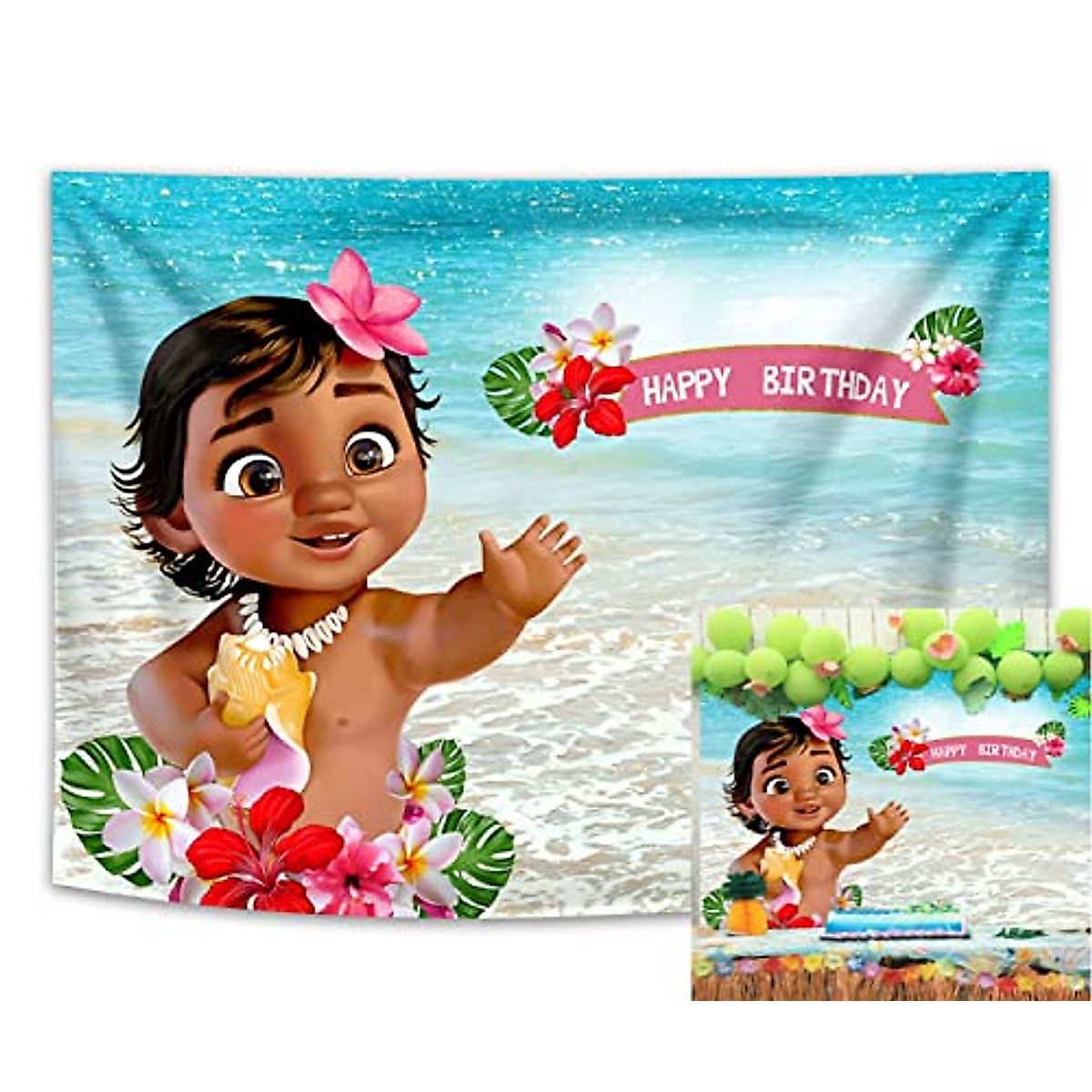 RUINI Polyester Baby Moana Backdrop Summer Sea Blue Water Photography Backdrop Baby Shower Party Table Decoration 7x5FT