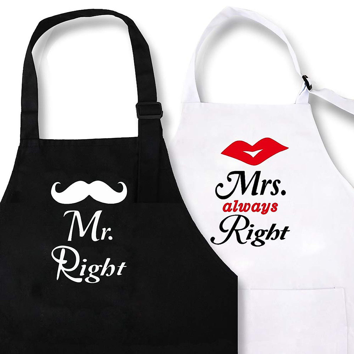 Kwieema Mr. Right Mrs. Always Right Aprons for Couple/Mr Mrs Apron Bridal Shower Present for Bride,Wedding Gifts for Couple,10th Anniversary Present for Couple, His and Hers Funny Apron1