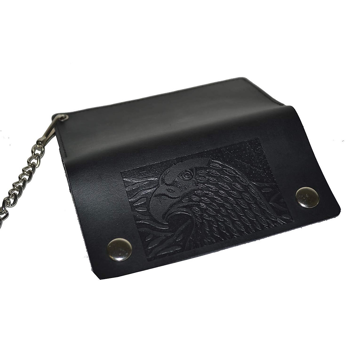 Leatherboss Genuine Leather Men Trifold Eagle Biker Chain Wallet Credit Card Holder for Motorcycle Bikers Truckers