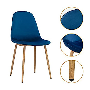 CangLong Dining Kitchen Velvet Cushion Seat, Upholstered Back and Metal Legs, Modern Mid Century Living Room Side Chairs,Set of 2, Blue