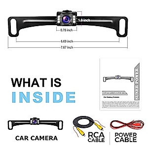 GLK Car Rear View Backup Camera HD License Plate Backup Camera with Wide View Angle 6 LED Night Vision Waterproof Front & Back up Camera, Guide Line On/Off