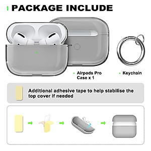 Foweroty for Airpods Pro Case Cover with Key Buckle, Clear Anti-Yellow Protective TPU Cover Case for Airpods Pro(Clear Black)