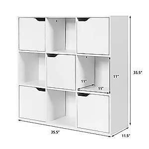 Giantex 9-Cube Storage Organizer, Storage Cabinet with 4 Open Cubes and 5 Cabinets, Free Standing Wooden Cubby Bookcase, Compartment Units for Home Office, 3-Tier Bookshelf for Books, Toys