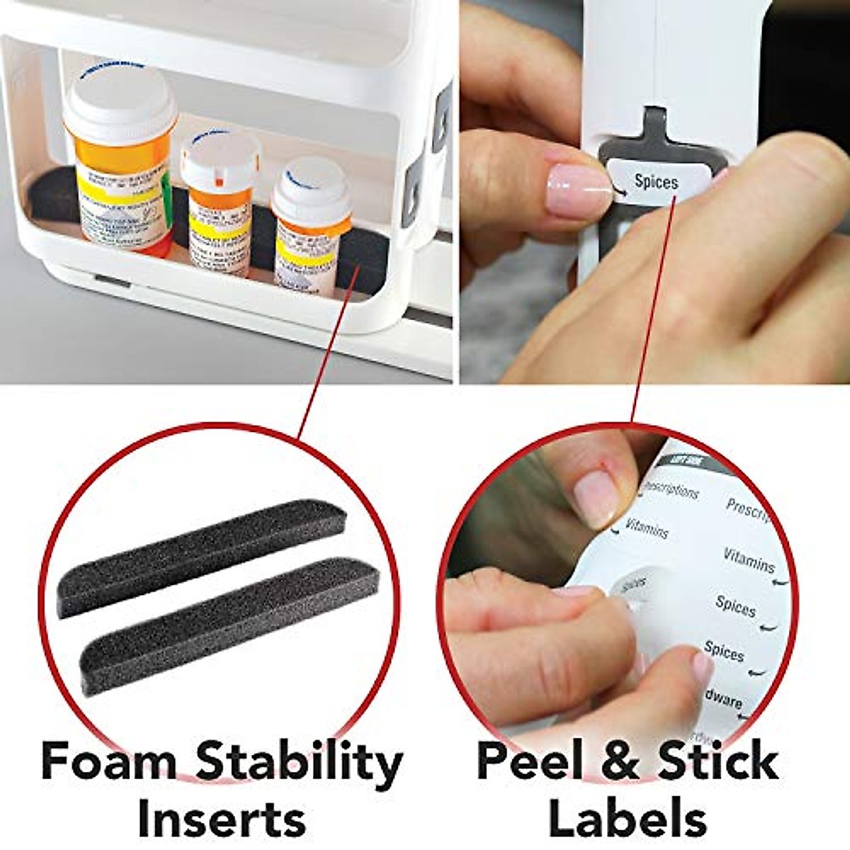 Cabinet Caddy (White) | Pull-and-Rotate Spice Rack Organizer | 2 Double-Decker Shelves | Modular Design | Non-Skid Base | Stores Prescriptions, Essential Oils | 10.8"H x 5.75"W x 10.8"D