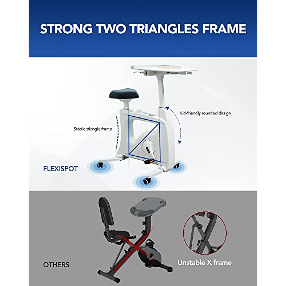 FLEXISPOT Home Workstation Desk Bike Stand up Folding Exercise Desk Cycle Height Adjustable Office Desk Stationary Exercise Bike - Deskcise Pro (With Desktop, White)