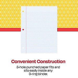 School Smart 3-Hole Punched Filler Paper w/Red Margin, 8-1/2 x 11 Inches, College Ruled, 200 Sheets, White