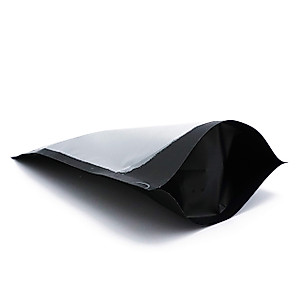 QQ Studio 50 Food Safe Coffee Pouches with Zipper Seal Stand Up Bottom Gusset and One Way Degassing Valve for Coffee Packaging (Semi-Clear & Black)