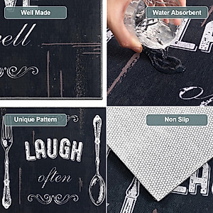 Carvapet 2 Pieces Kitchen Rug Set Non-Slip Backing Mat Throw Rug for Kitchen Doormat Runner Rug Set, Motto Design, Blackish/Dark Grey (17"x48"+17"x24")