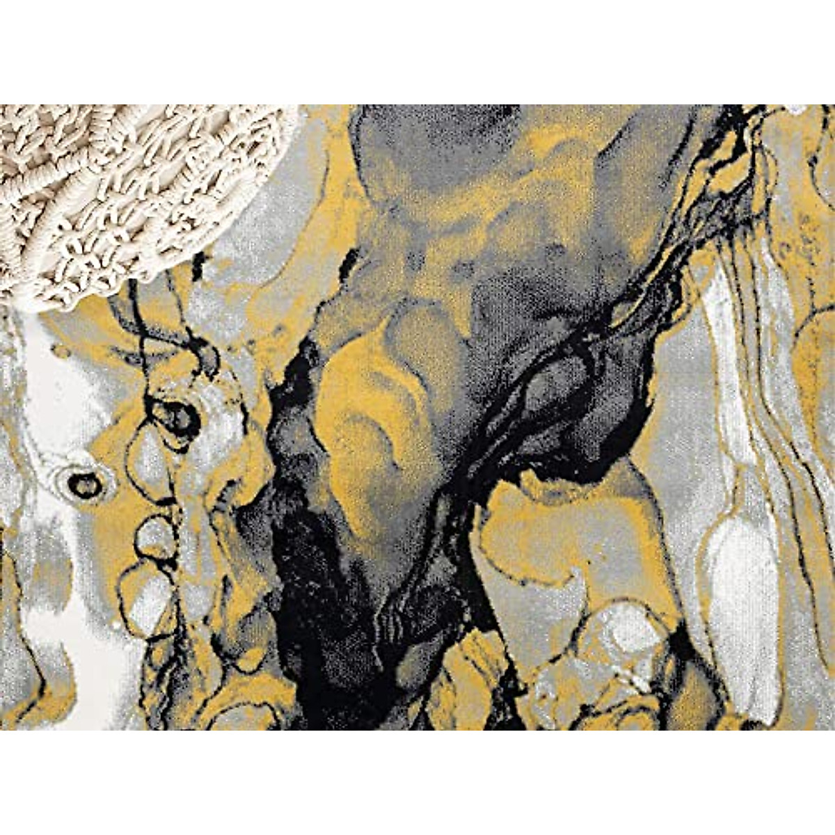 Abani Modern Grey & Yellow Marble 4' x 6' Area Rug, Rugs Arto Collection - Contemporary Colorful Abstract Liquid Style