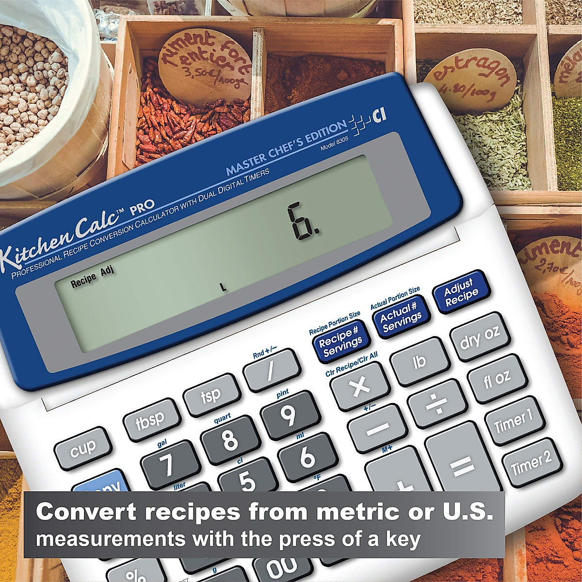 Calculated Industries 8305 KitchenCalc PRO Recipe Conversion and Culinary Math Calculator with 2 Digital Timers for Chefs, Culinary Students, Home Cooks, Bakers, Brewers and BBQers | Recipe Scaling | Menu Planning | Portion Sizing, Small