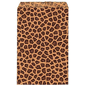 100 Pack Leopard Design Kraft Paper Bags, 4 x 6, Good for Candy, Cookies, Arts Crafts Items, Party Favor, Sandwich, Jewelry Merchandise
