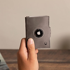 DONBOLSO Wallet Air I Slim AirTag Wallet with Apple AirTag Holder I Stylish Leather Card Holder with RFID Protection I For Men and Women I Holds up to 11 Credit Cards I Vintage Grey