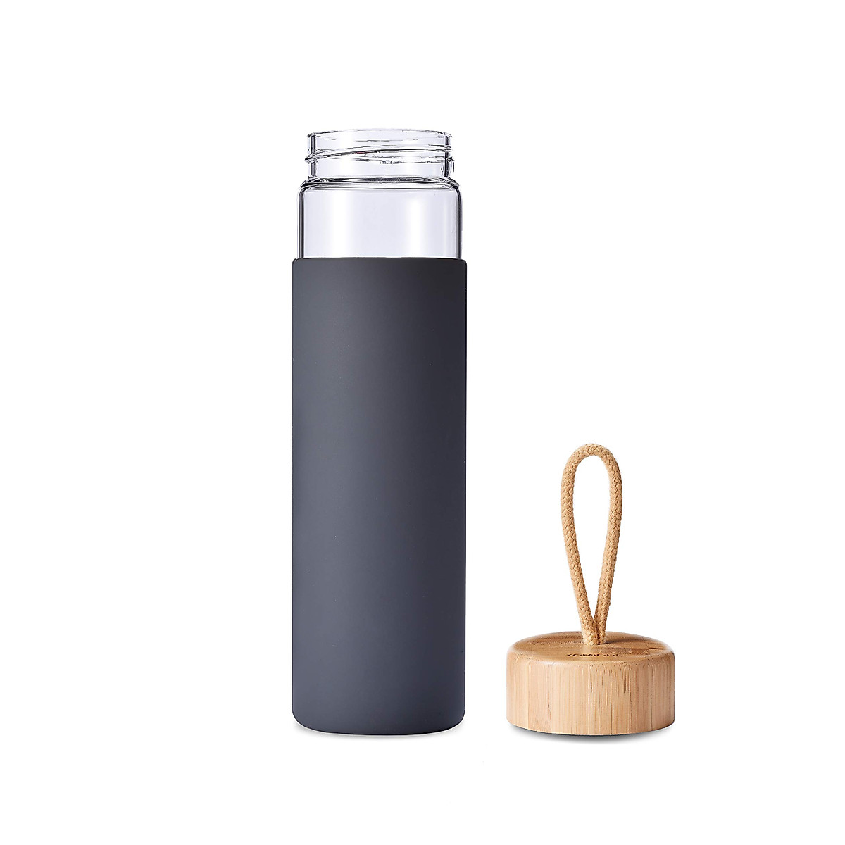 Yomious 20oz Bundle with 25oz Glass Water Bottle with Bamboo Lid and Silicone Sleeve – Reusable BPA Free – Glass Drinking Bottle with Lids
