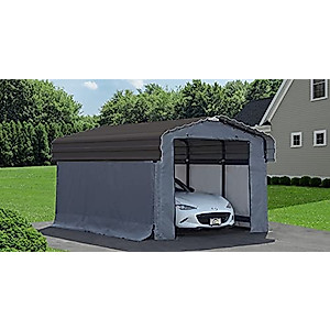 Arrow Sheds Amazon Exclusive 10' x 15' x 7' 29-Gauge Carport with Galvanized Steel Roof Panels and Enclosure Kit, Charcoal