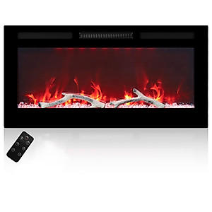 36 Inch Electric Fireplace Recessed and Wall Mounted, LED Linear Fireplace with Remote Control Ultra-Thin and Low Noise 1500W Adjustable 6 Flame Options, Timer
