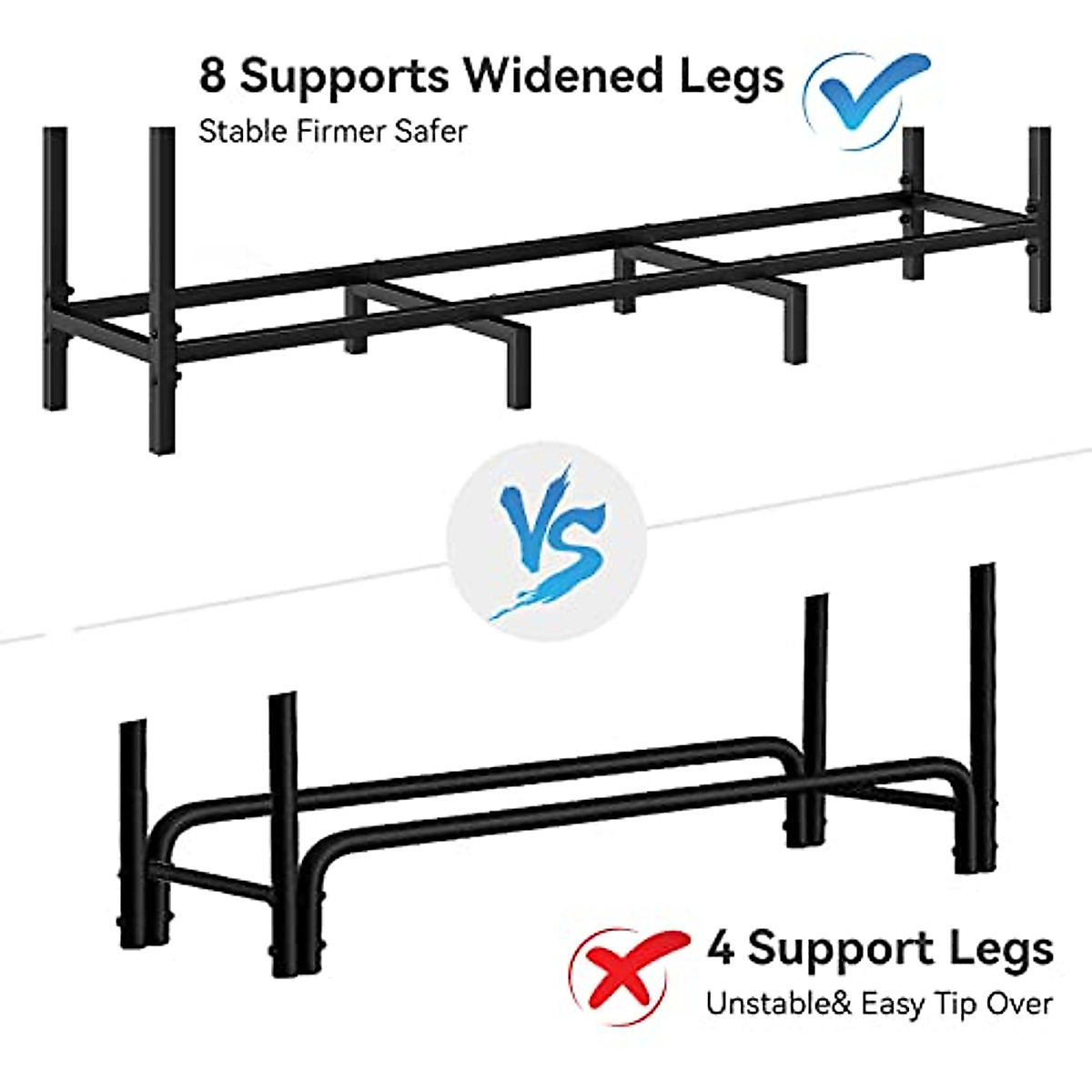 NANANARDOSO 4ft Firewood Rack Outdoor Fire wood Holder for Fireplace Wood Storage, Bottom Widening, Heavy Duty Fire Log Stacker Stand for Indoor Fireplace Metal Lumber Storage Carrier Organizer