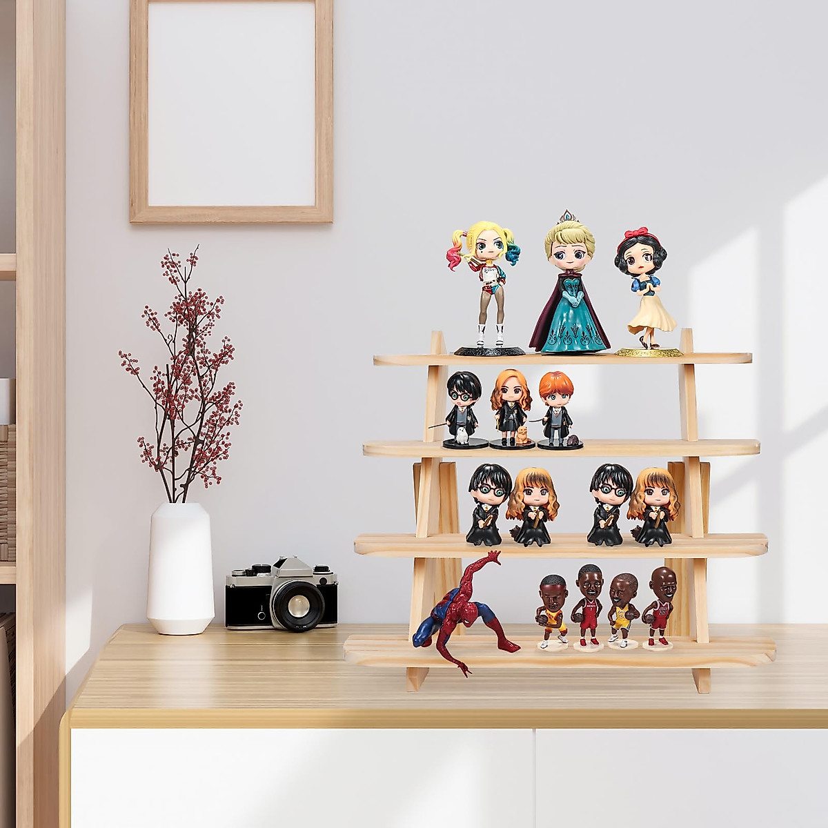 Wooden Cupcake Display Stand, Wood Rustic Risers 4 Tiers for Display Ideal Craft Funko Pop Shelves, Table Display Stand for Vendors, Earring & Ring Holder Stands, Outdoor Plant Stand Indoor-Natural