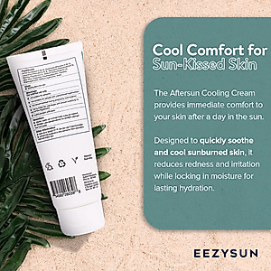 EEZYSUN AfterSun Cooling Cream | Vegan AfterSun Care with Aloe Vera, Tea Tree Oil, & Chamomile to Soothe, Hydrate, & Repair Sunburn | Dermatologically Tested 3.3 FL OZ