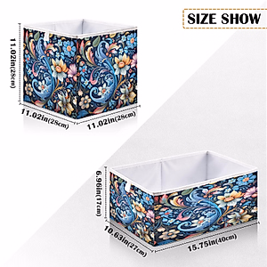 Haskirky Colorful Flowers Foldable Collapsible Storage Box Bins,11x11x11 Inch Cubes Baskets Fabric Storage Bins with Handles for Shelves Nursery Closet Home Decor