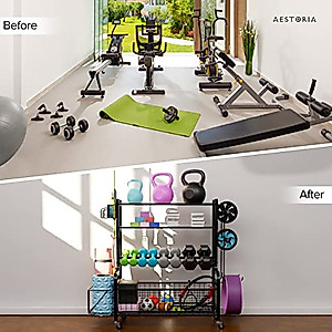 Aestoria Home Gym Storage Rack - Weight Rack for Home Gym with Easily Removable Side Accessories - Versatile Gym Organization for Home Gym with Larges 2.5 Inches Wheels