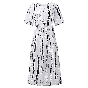 Dress Women, Beach Dresses for Women Casual Pregnant Dress Women's Summer Casual Fashion Printed Short Sleeve 2022 O-Neck Pocket Dress Casual Print Short Crewneck Dress Tea (3XL, Black)